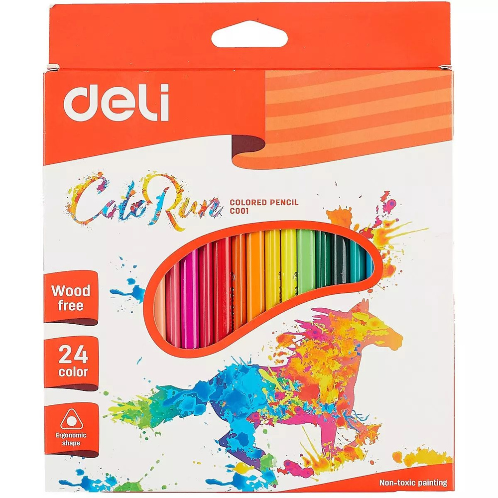 Карандаши цветные Deli, Color Run, пластиковые 24 цвета - купить с ...