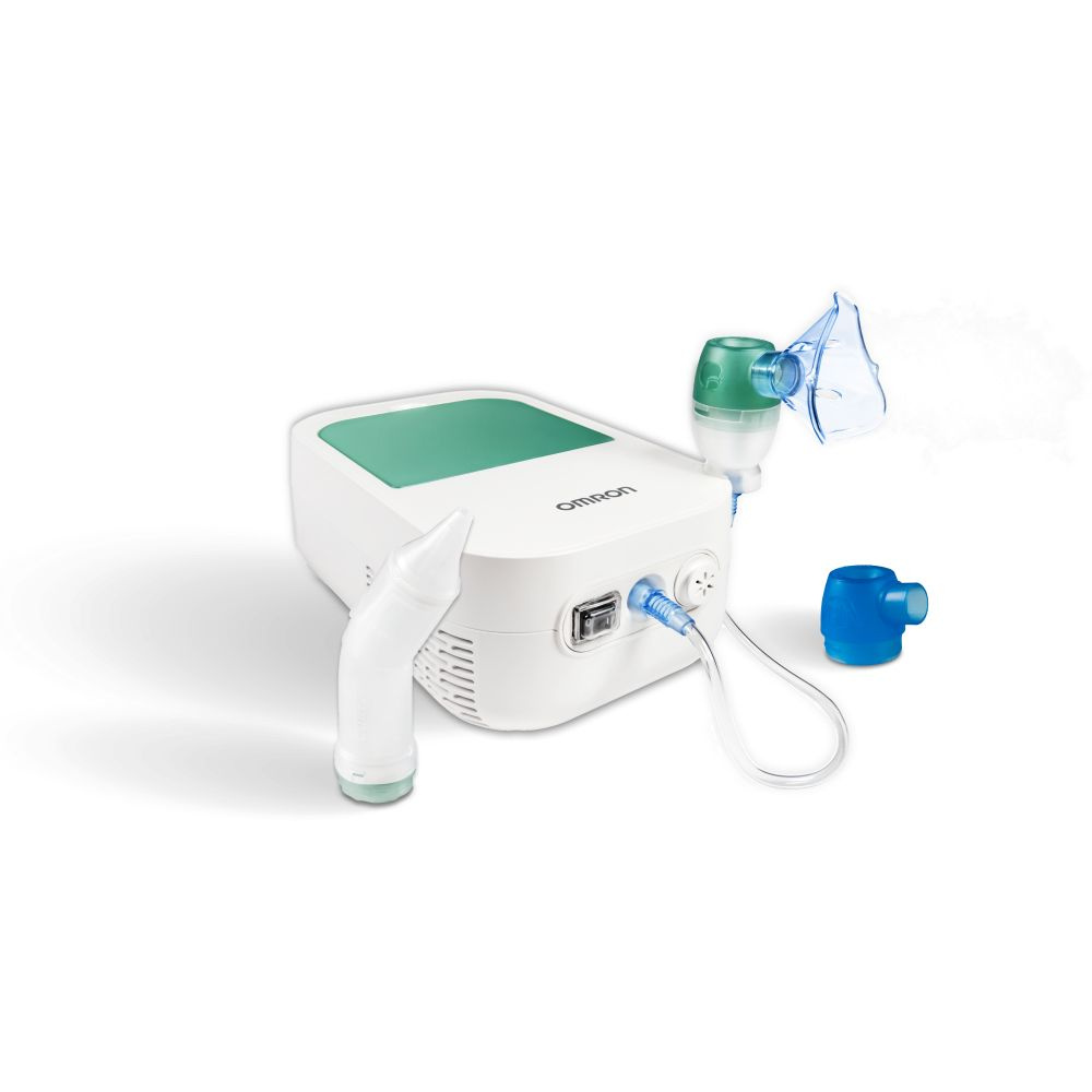 Ингалятор небулайзер компрессорный OMRON C21 basic с детской и взрослой масками, загубником ...